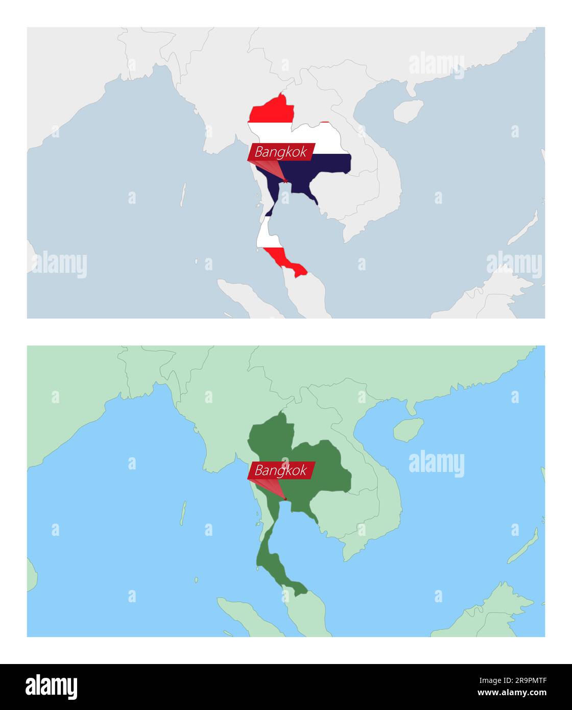 Thailand map with pin of country capital. Two types of Thailand map ...