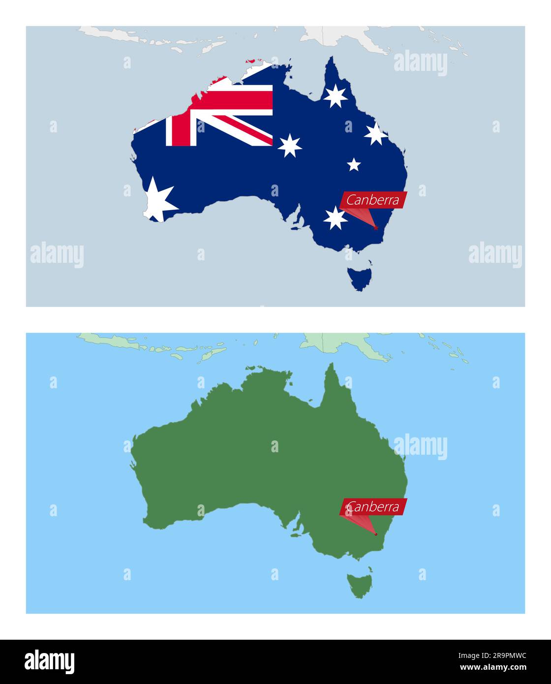 Australia map with pin of country capital. Two types of Australia map ...