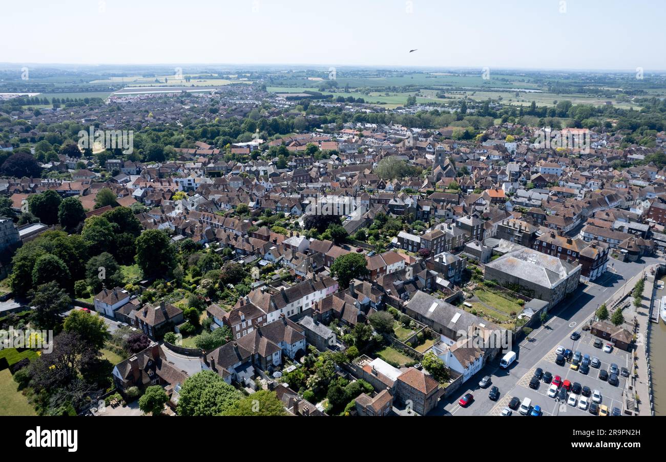 Drone aerial scenery of Sandwich village in Kent United Kingdom. Top ...