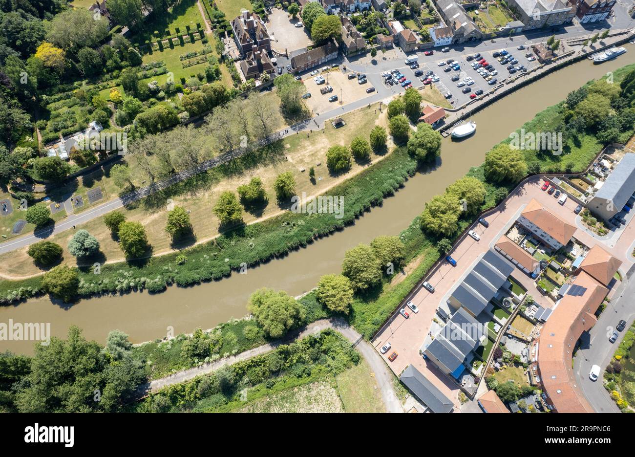 Drone aerial scenery of Sandwich village in Kent United Kingdom. Top ...