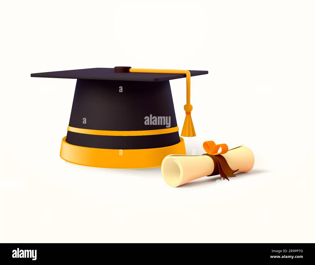 3d graduation cap or hat and diploma, isolated on background. Concept ...