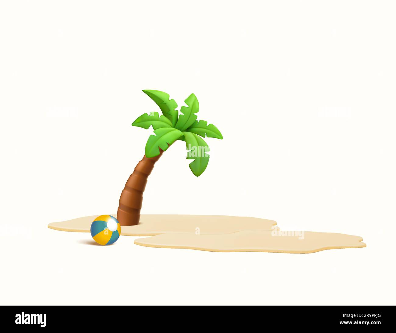 3d coconut or palm tree with beach volleyball, sand, isolated on white ...