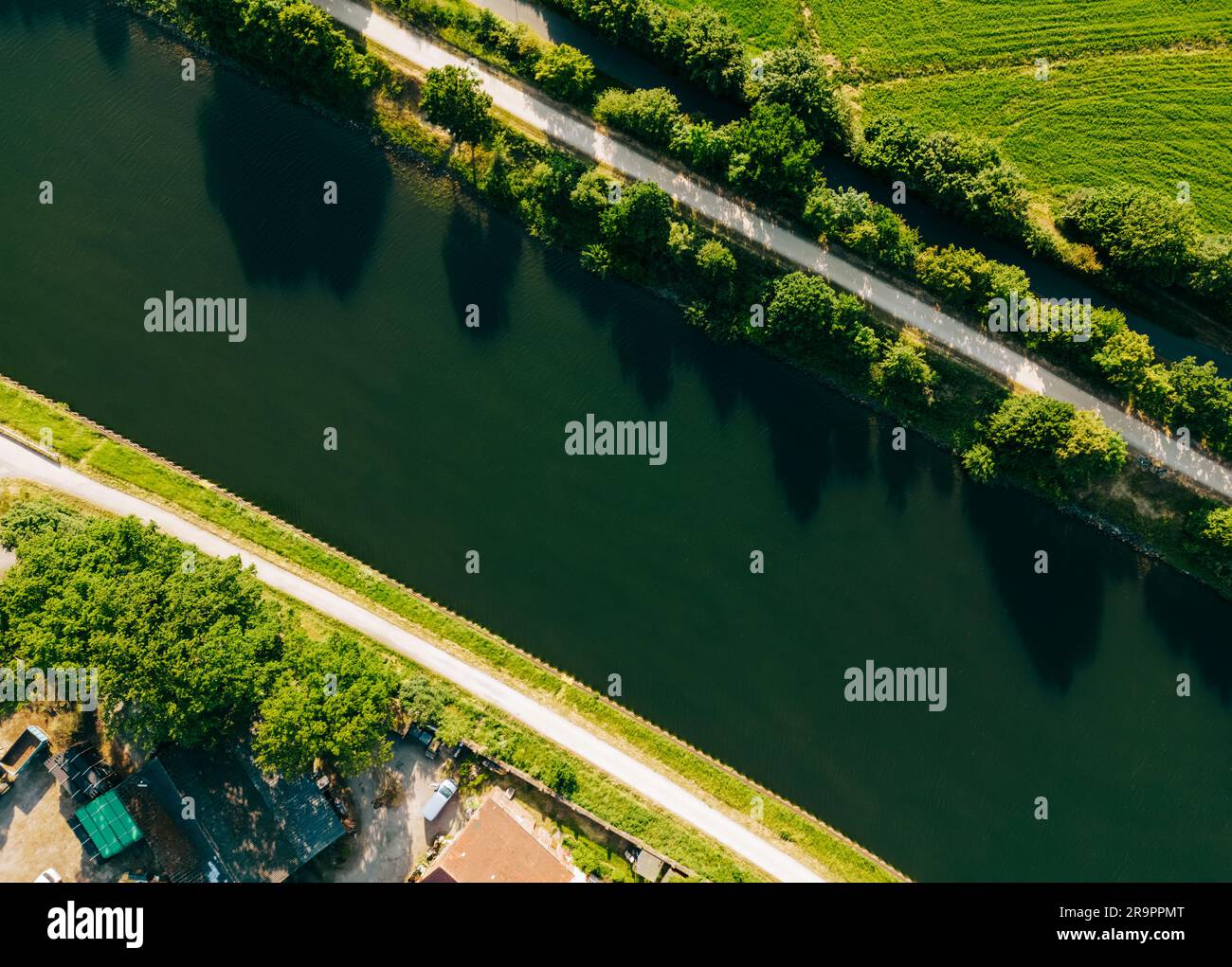 Aerial view on water transportation channel in Germany. Top view Stock ...