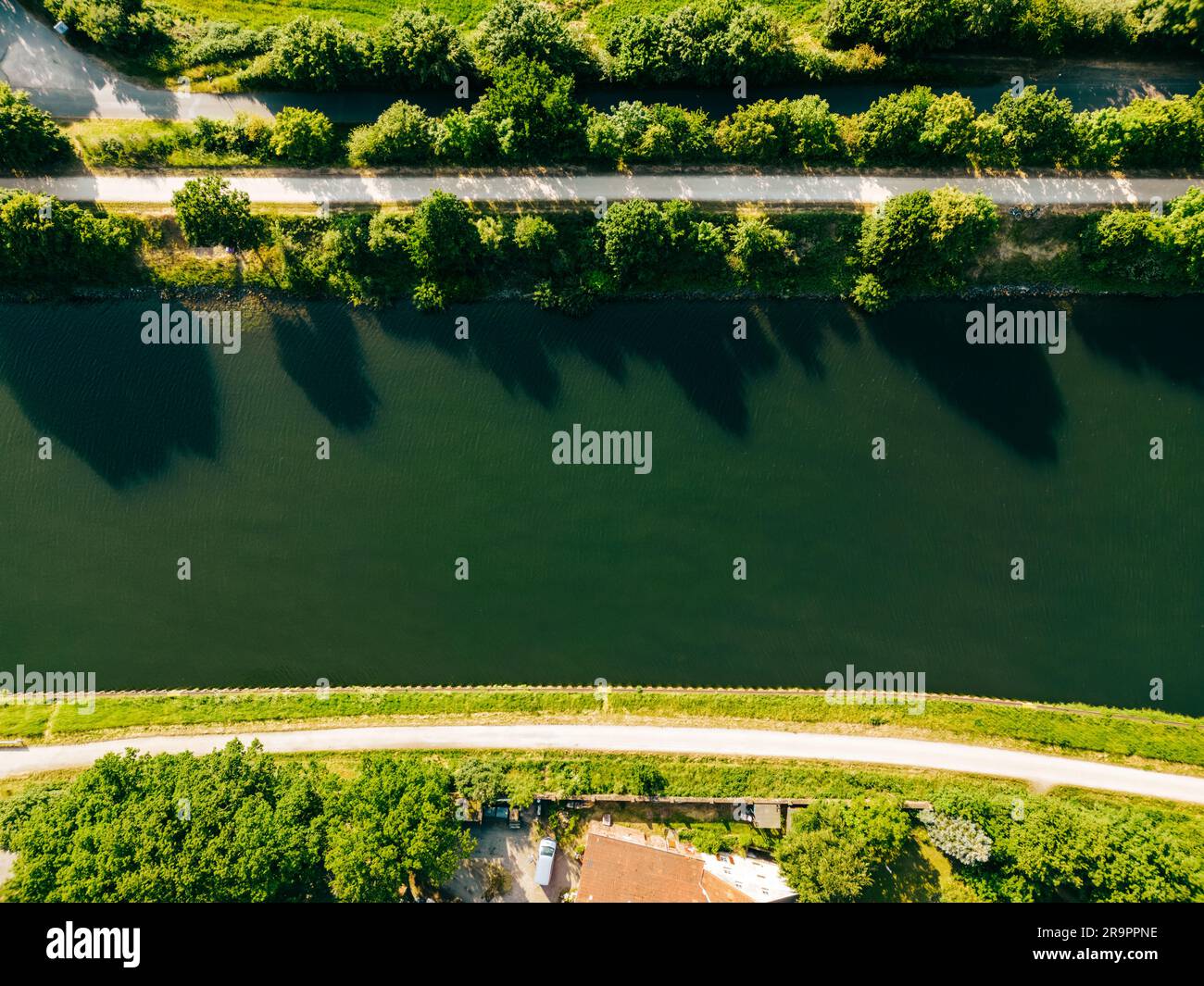 Aerial view on water transportation channel in Germany. Top view Stock ...