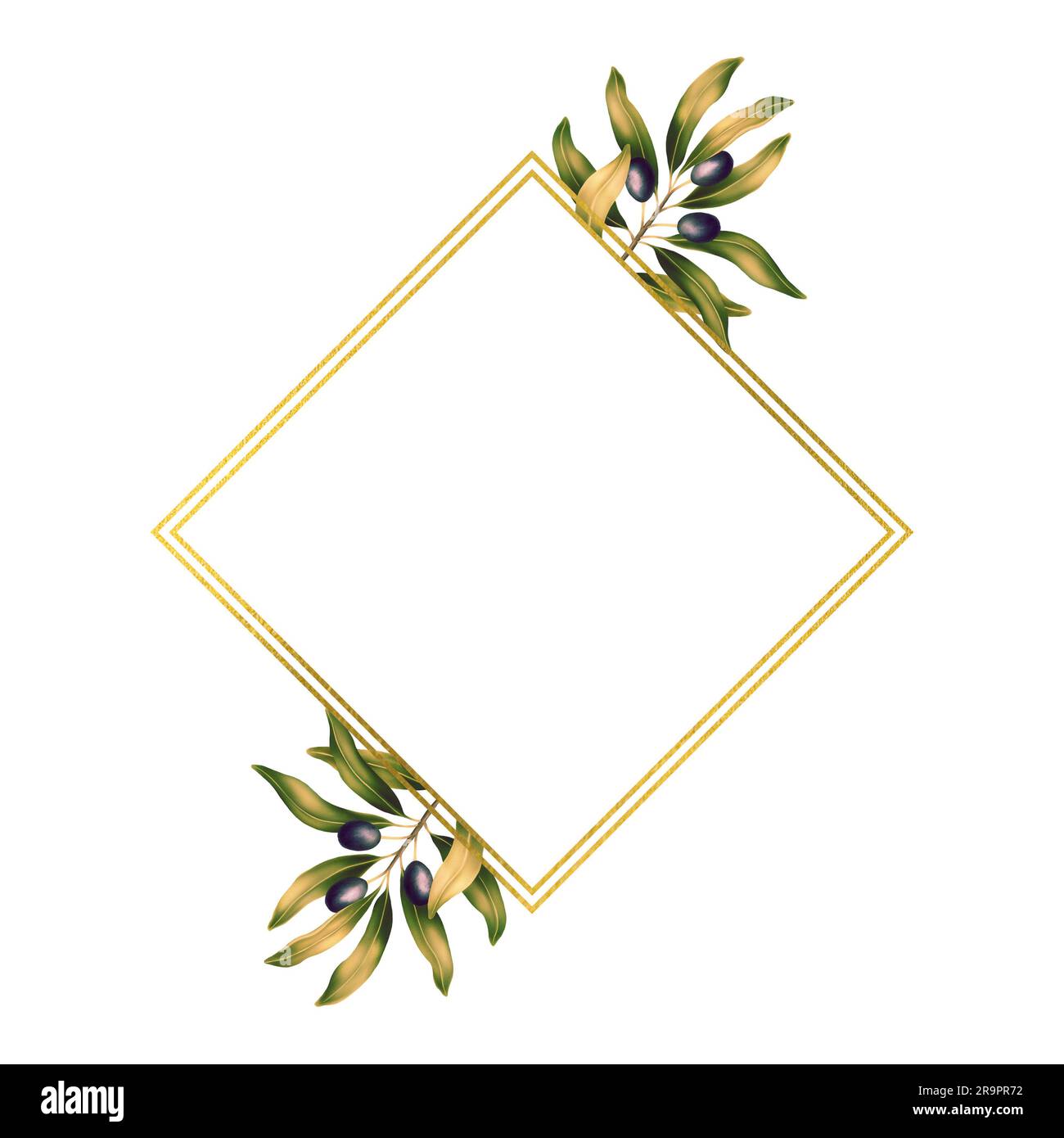 Square rhombus template for text with olive branches and leaves. Frame ...