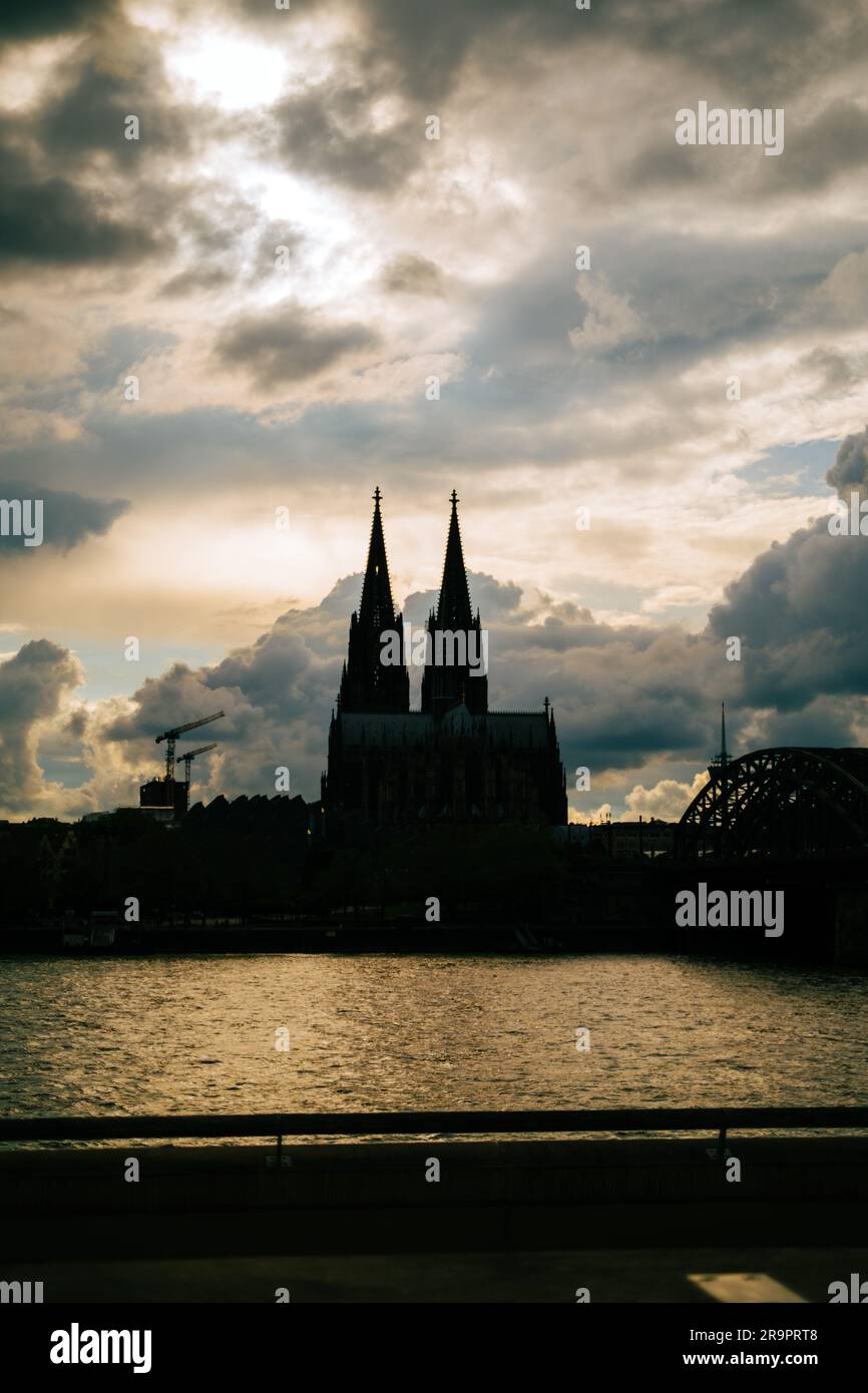 Great St. Martin Church and Kolner Dom with old colorful houses of ...
