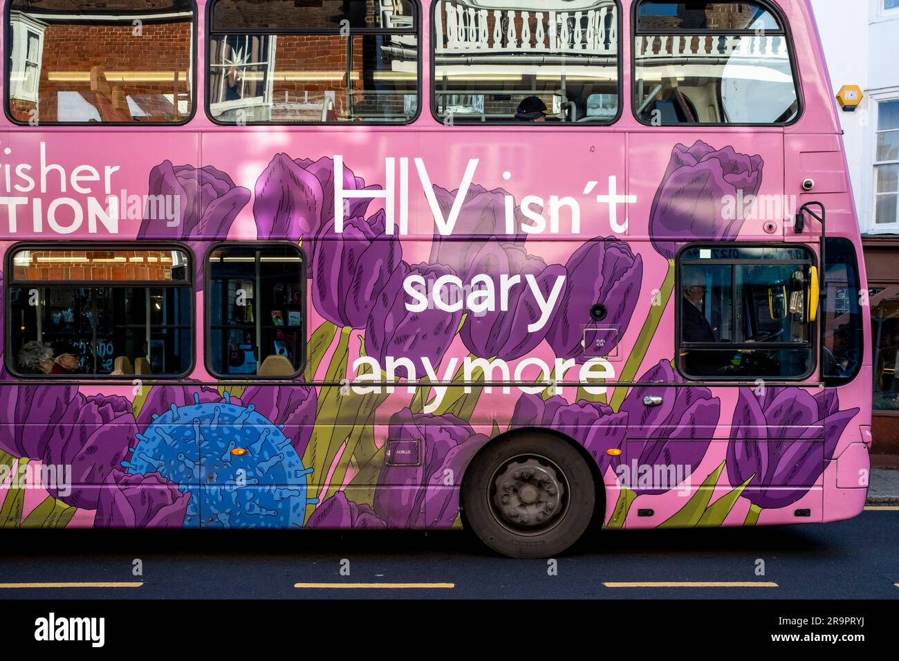 An HIV Isn't Scary Sign On The Side Of A Local Bus, High Street, Lewes ...