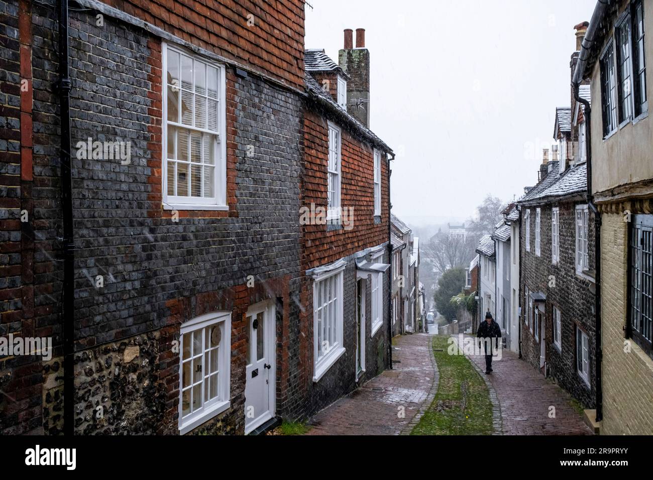 Historic Keere Street During Winter, Lewes, East Sussex, UK Stock Photo ...