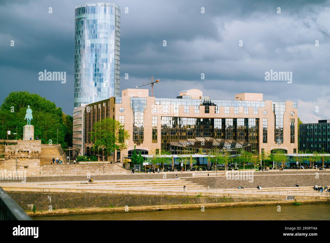 Cityscape of the waterfront of the city of Cologne with Hyatt regency ...