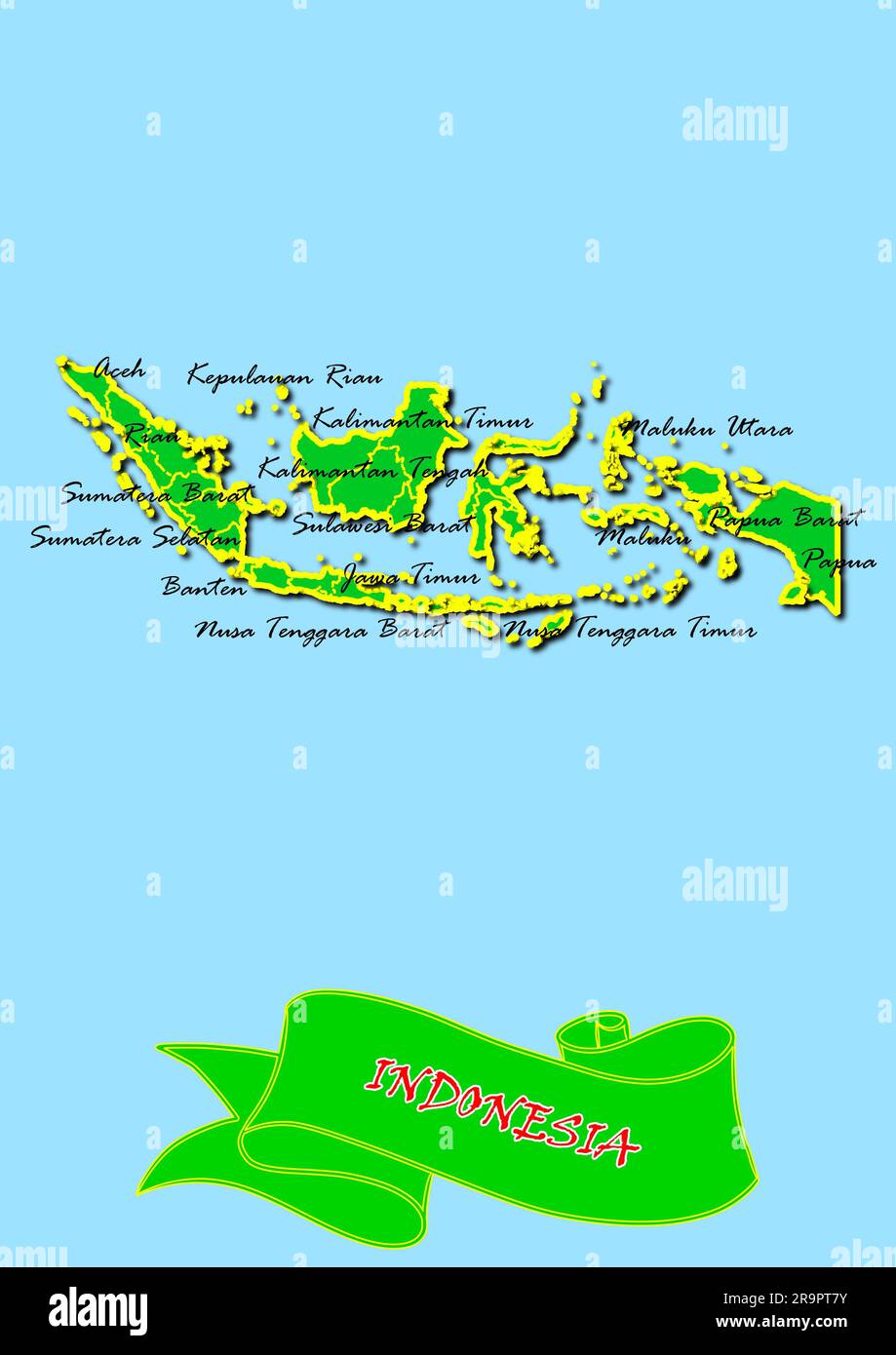 Map of Indonesia with Subregions in Green Country Name in Red Stock ...