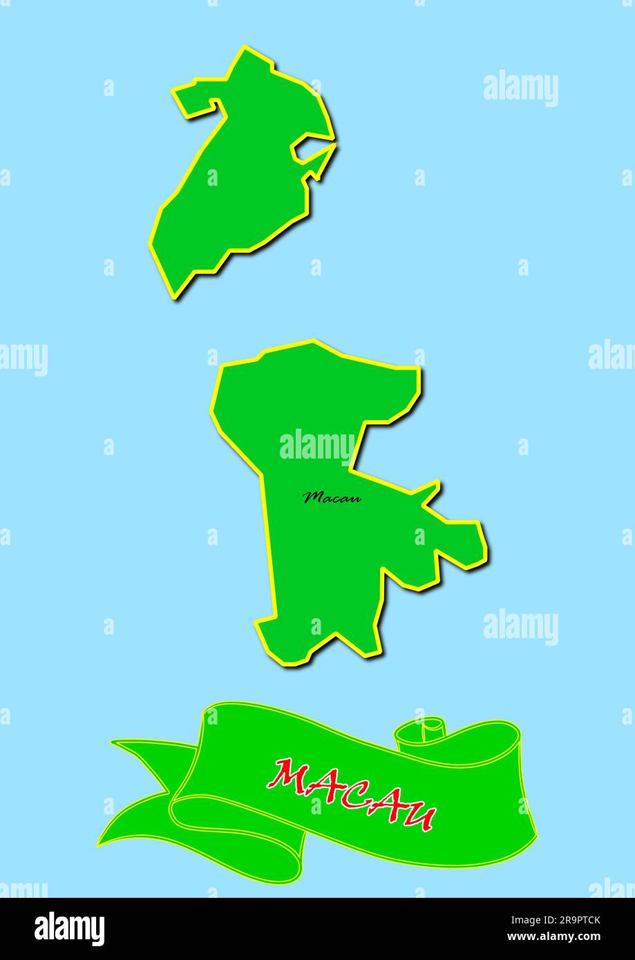 Map of Macau with Subregions in Green Country Name in Red Stock Photo ...