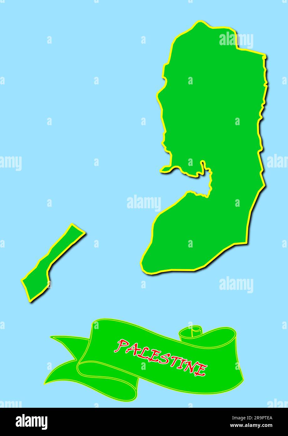 Map of Palestine with Subregions in Green Country Name in Red Stock ...