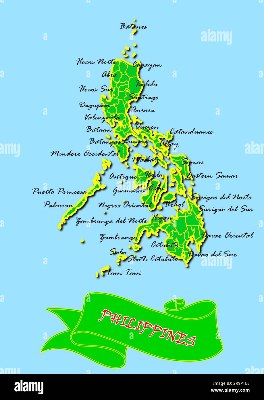 Map of Philippines with Subregions in Green Country Name in Red Stock ...