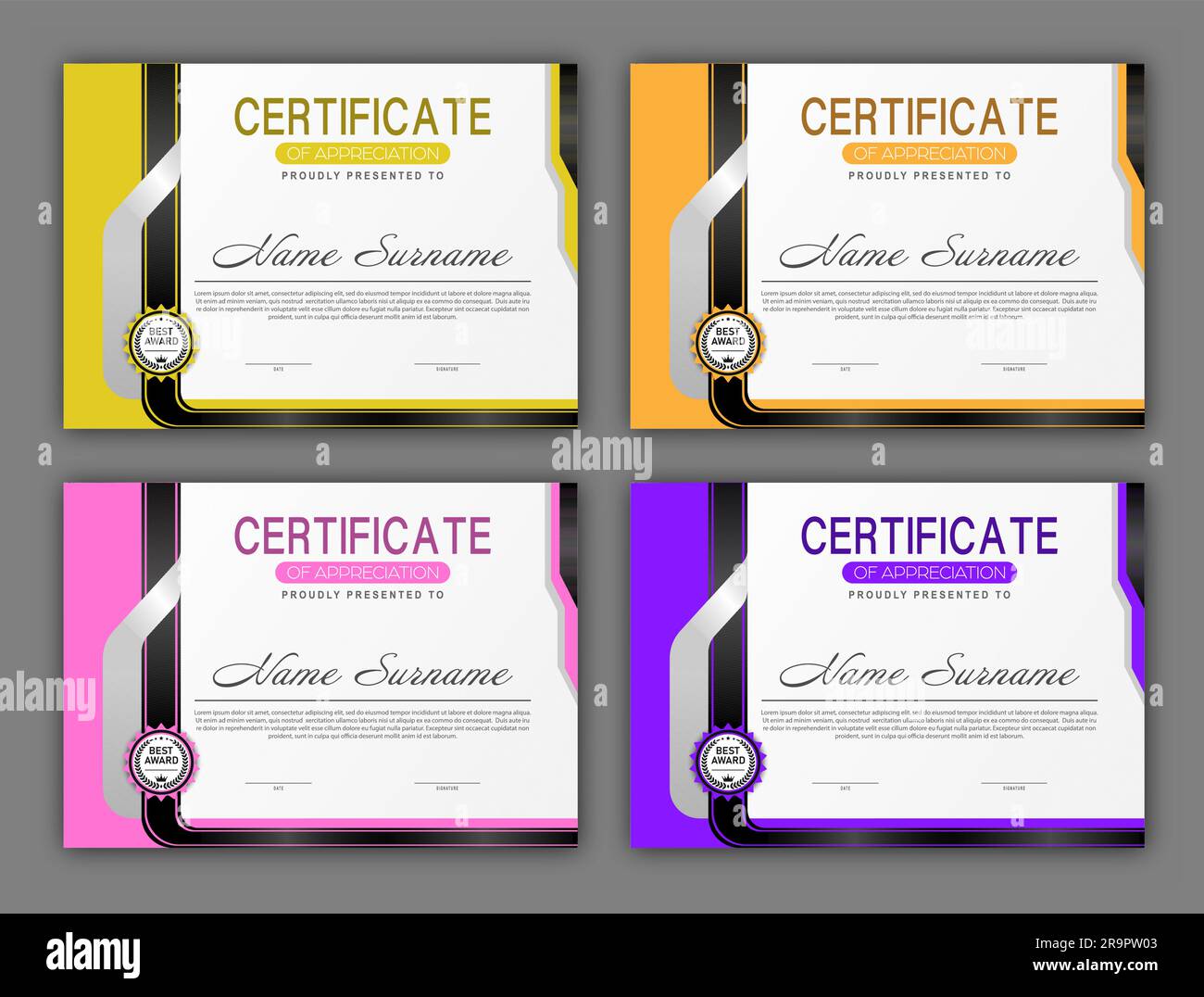Certificate. A set of mock-ups of the certificate of recognition of ...