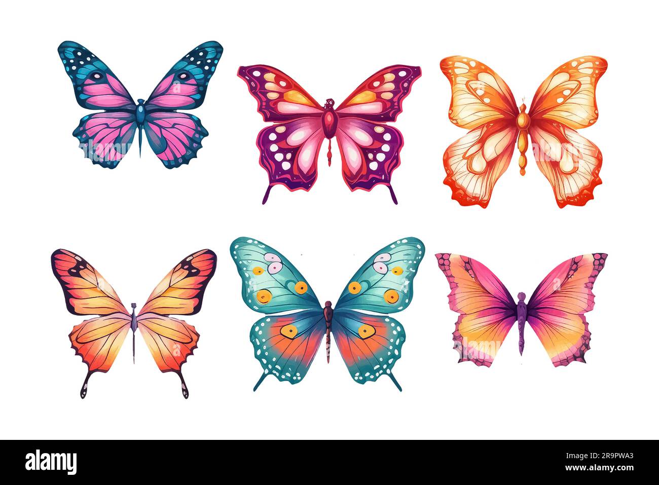 set butterfly in cartoon style for video game isolated on white ...