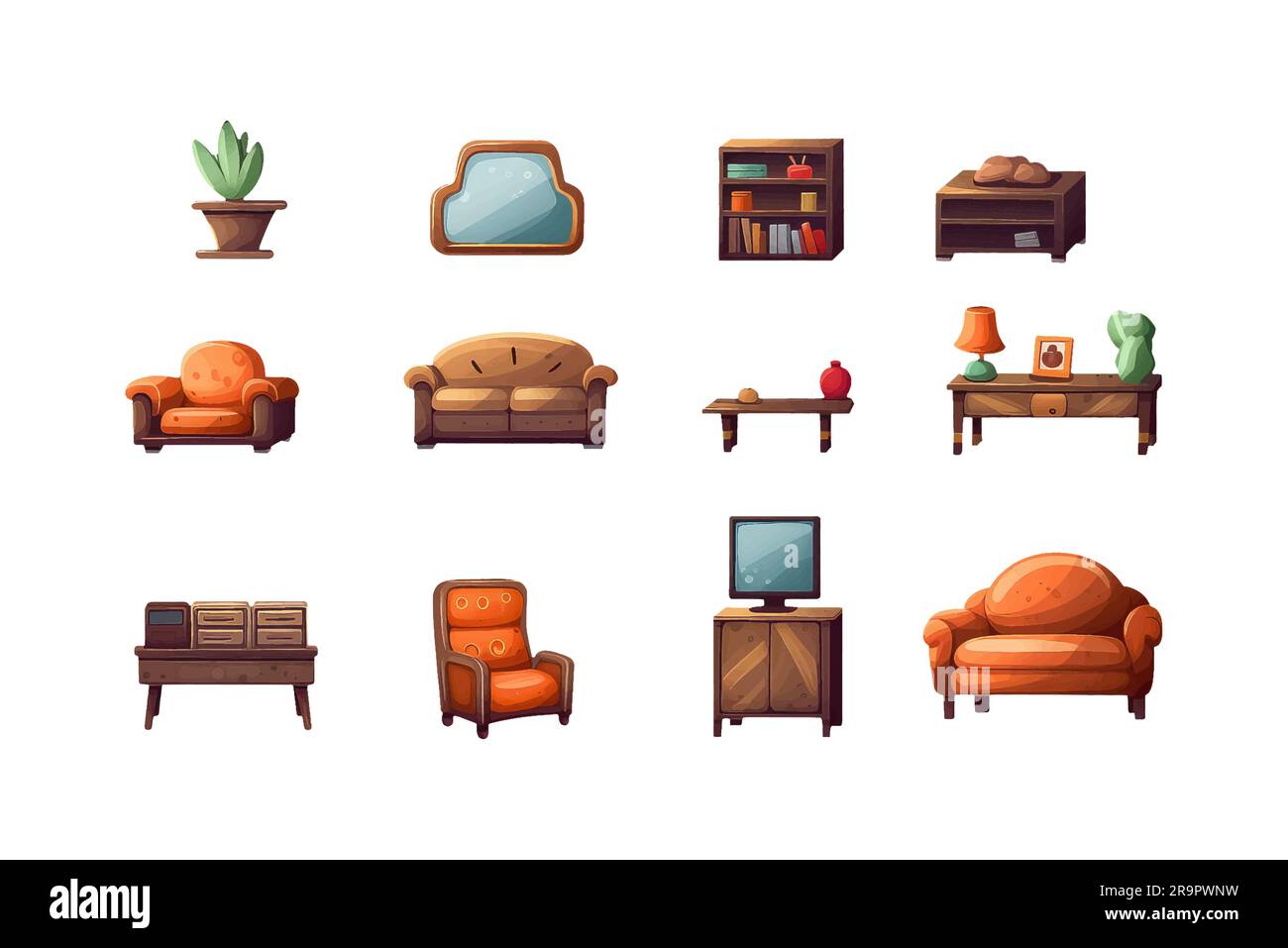 set furniturein cartoon style for video game isolated on white ...