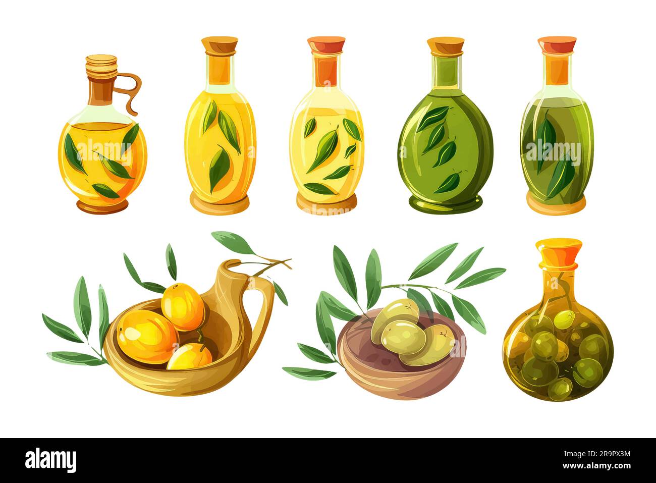 set olive oil in cartoon style for video game isolated on white ...