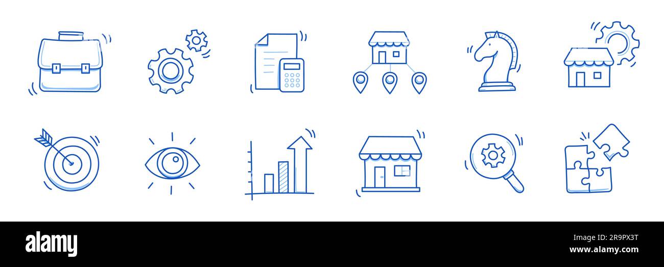 Business sme doodle icon set. Small, medium enterprise business hand ...