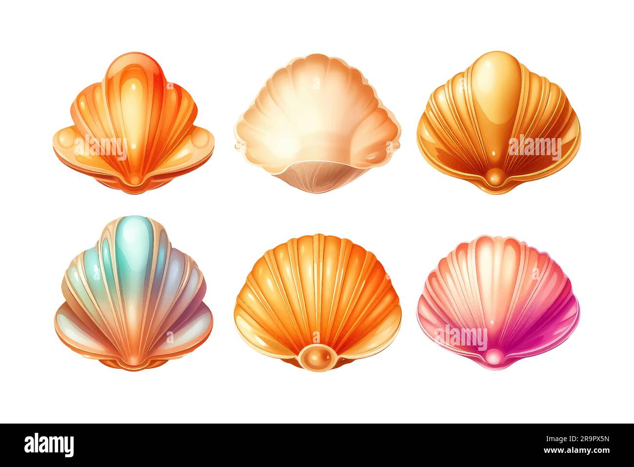 set sea shell in cartoon style for video game isolated on white ...