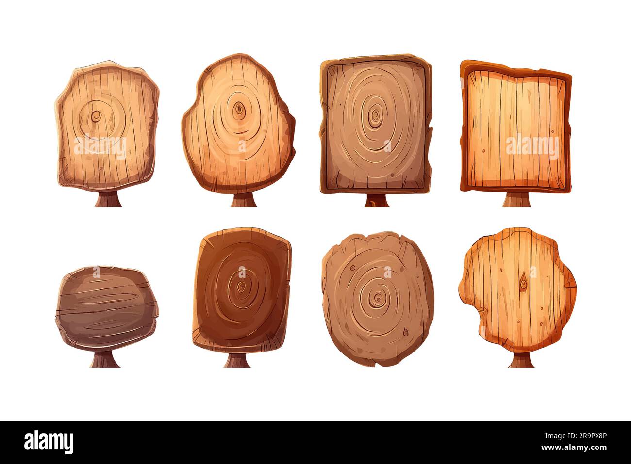 set wooden board in cartoon style for video game isolated on white ...