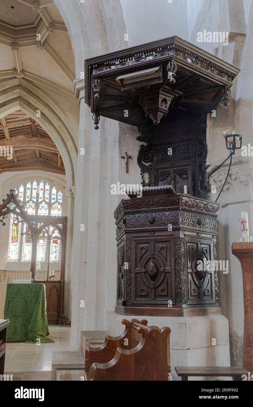 The pulpit in the Church of St Mary the Virgin in Ivinghoe village ...