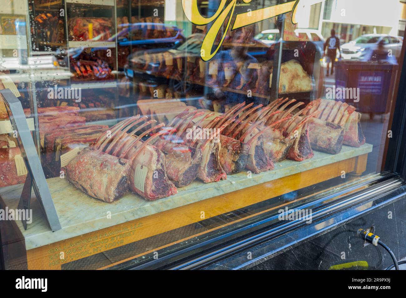 Close-up view of raw meat counter in store. New York. USA Stock Photo ...