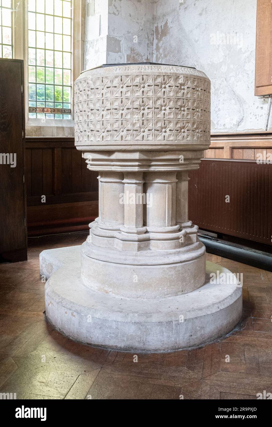 The font in the baptistry of the Church of St Mary the Virgin in ...