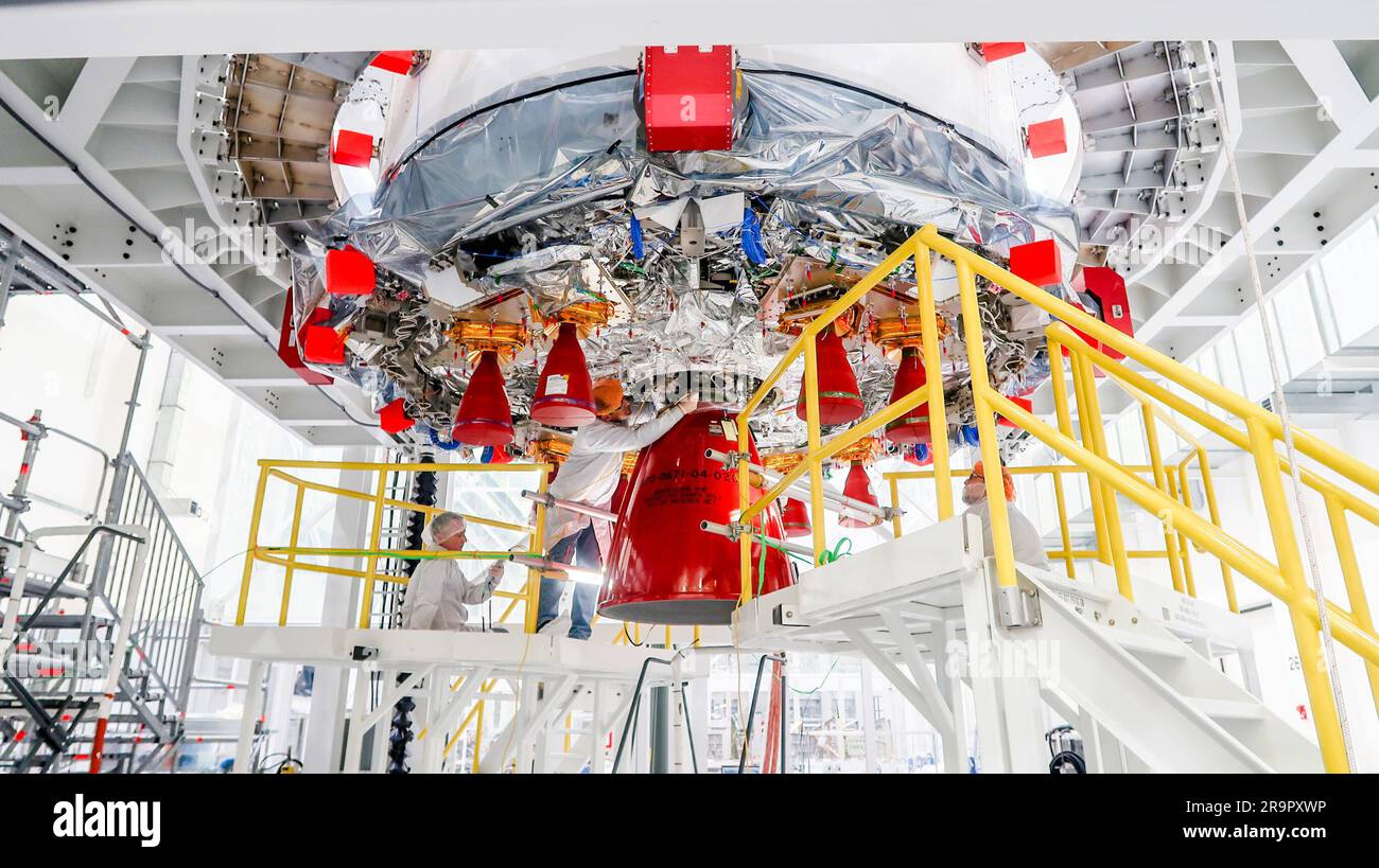 Artemis II European Service Module. Technicians at NASA’s Kennedy Space ...