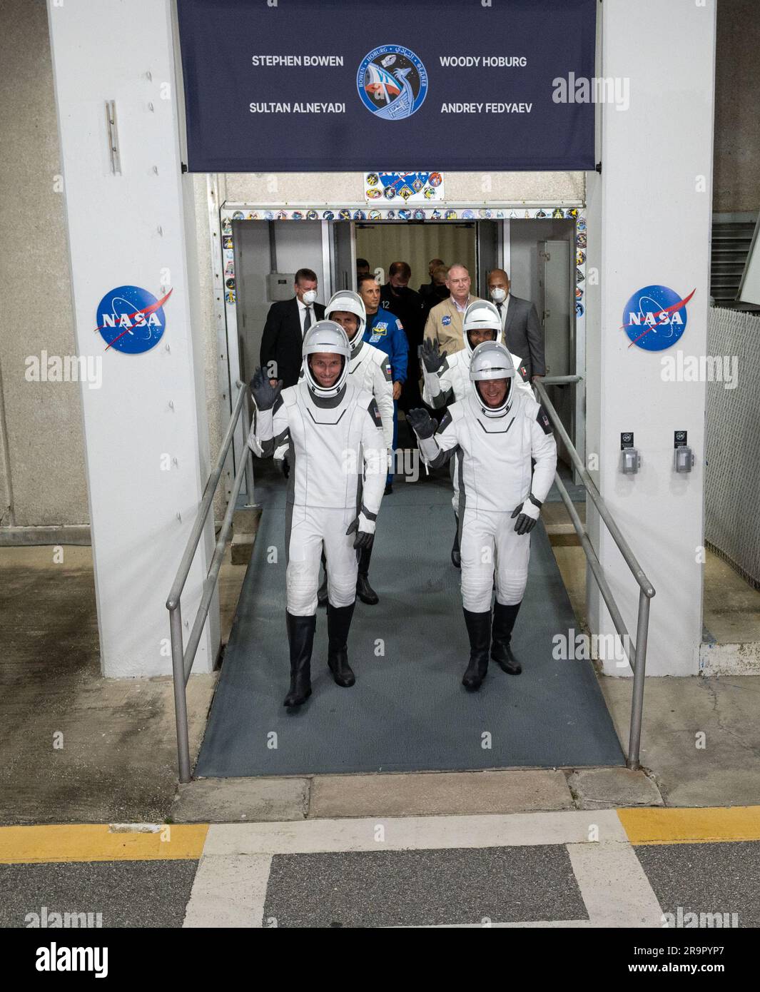 NASA’s SpaceX Crew-6 Crew Walkout. Roscosmos cosmonaut Andrey Fedyaev ...