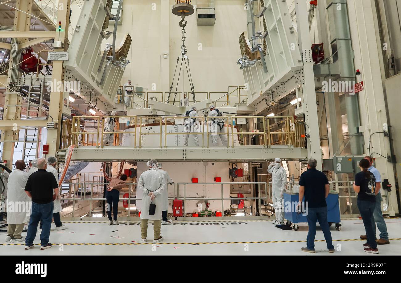 Artemis II SM Move to Fast Cell. The European Service Module (ESM) for NASA’s Artemis II mission ...