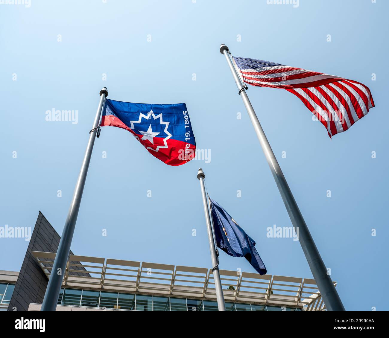 NASA HQ Juneteenth Flag Raising Ceremony. The Juneteenth flag is seen ...