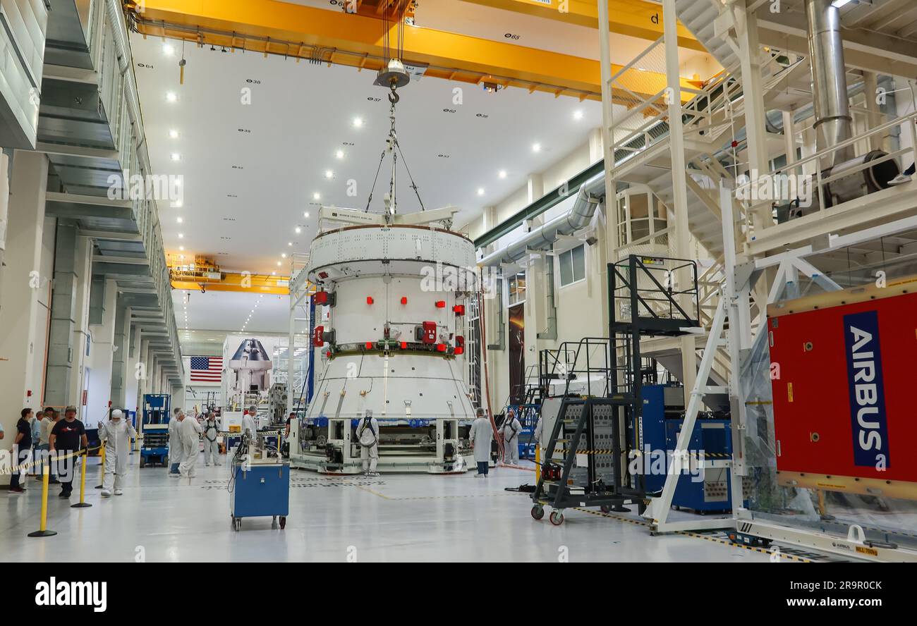 Artemis II SM Move to Fast Cell. The European Service Module (ESM) for NASA’s Artemis II mission ...