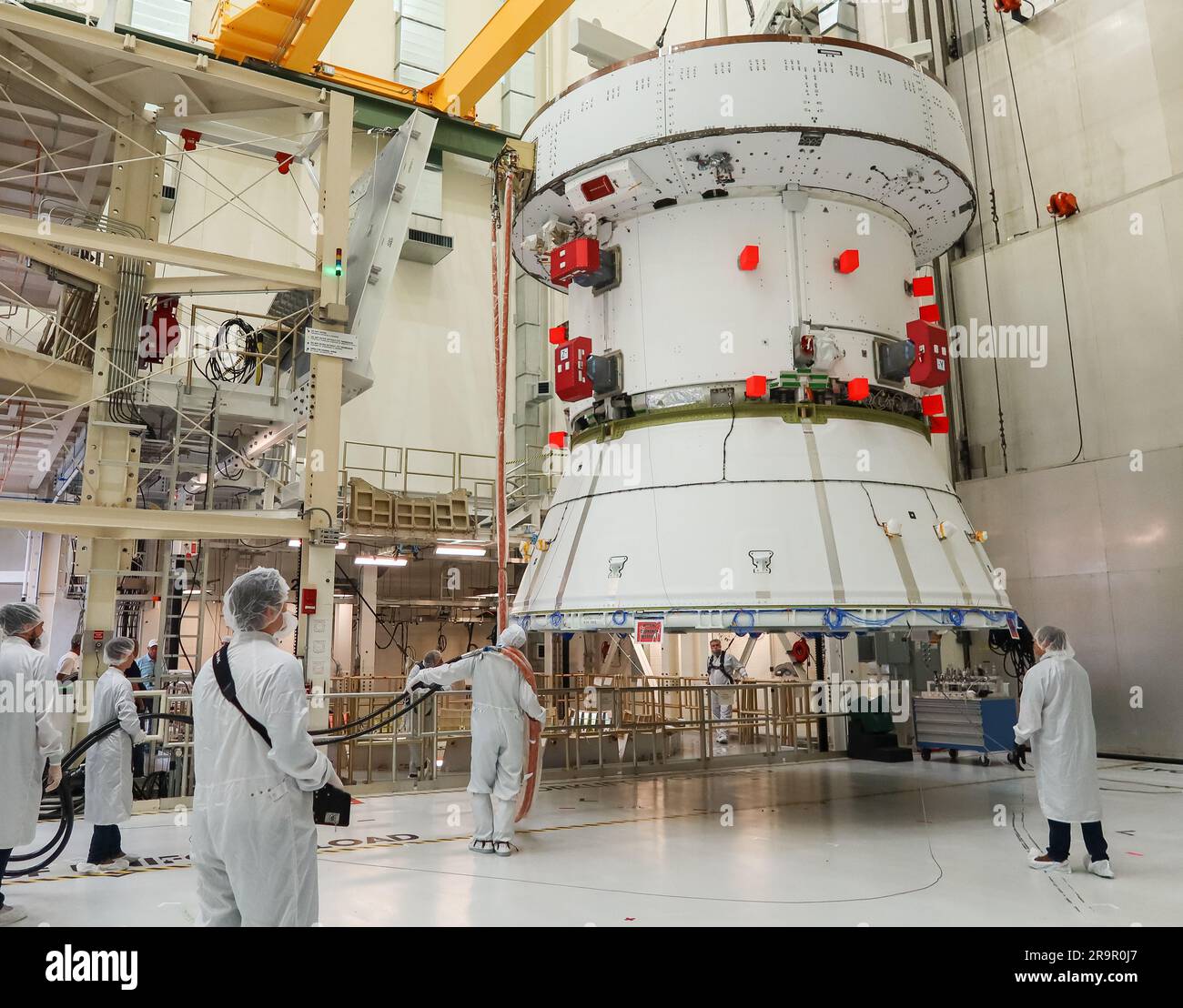 Artemis II SM Move to Fast Cell. A crane moves the European Service Module (ESM) for NASA’s ...