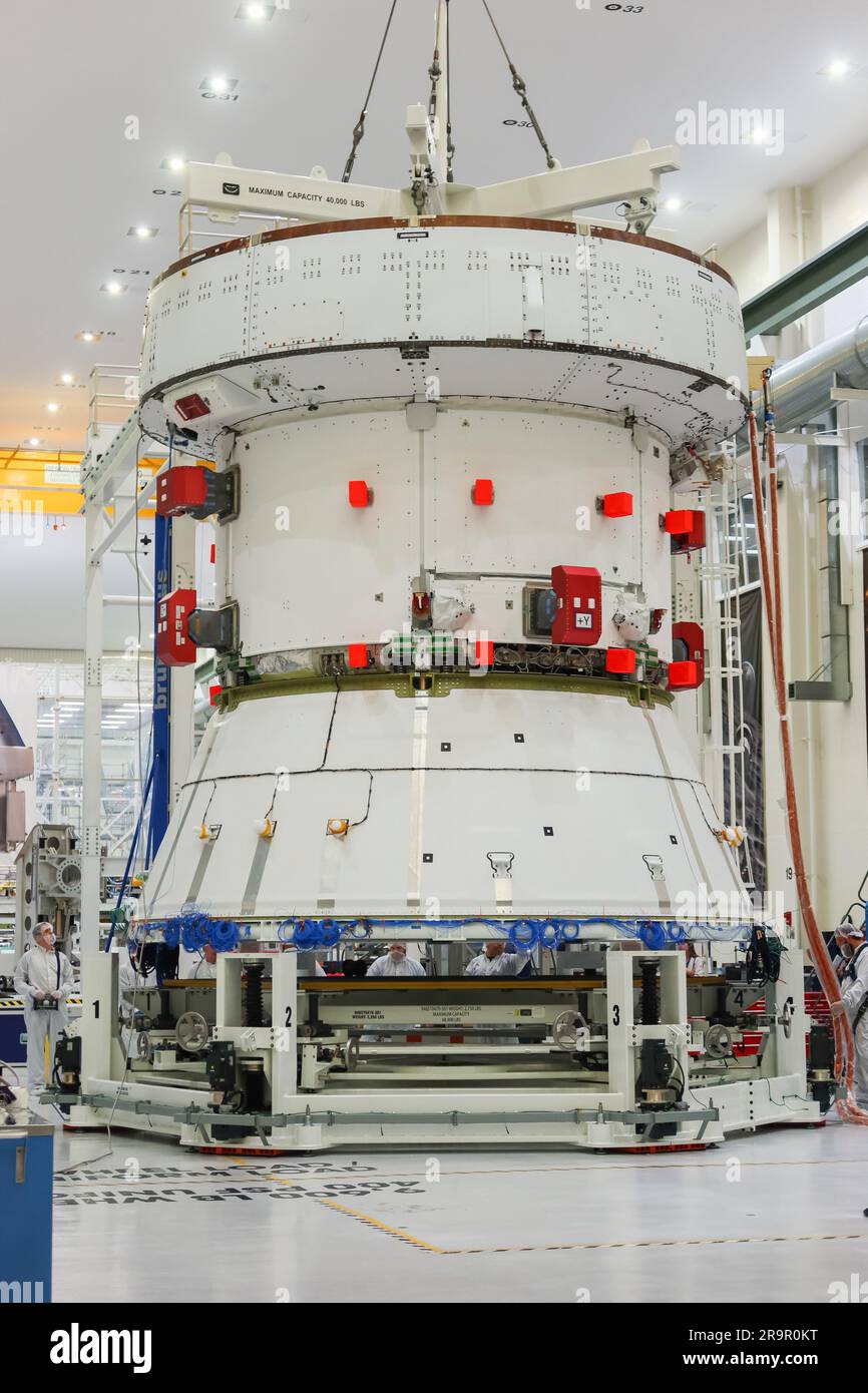 Artemis II SM Move to Fast Cell. The European Service Module (ESM) for NASA’s Artemis II mission ...