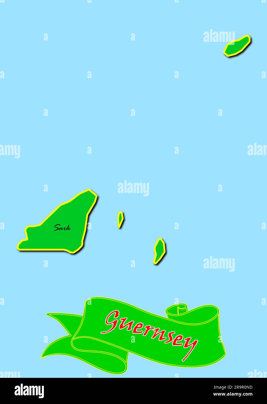 Map of Guernsey with Subregions in Green Country Name in Red Stock ...
