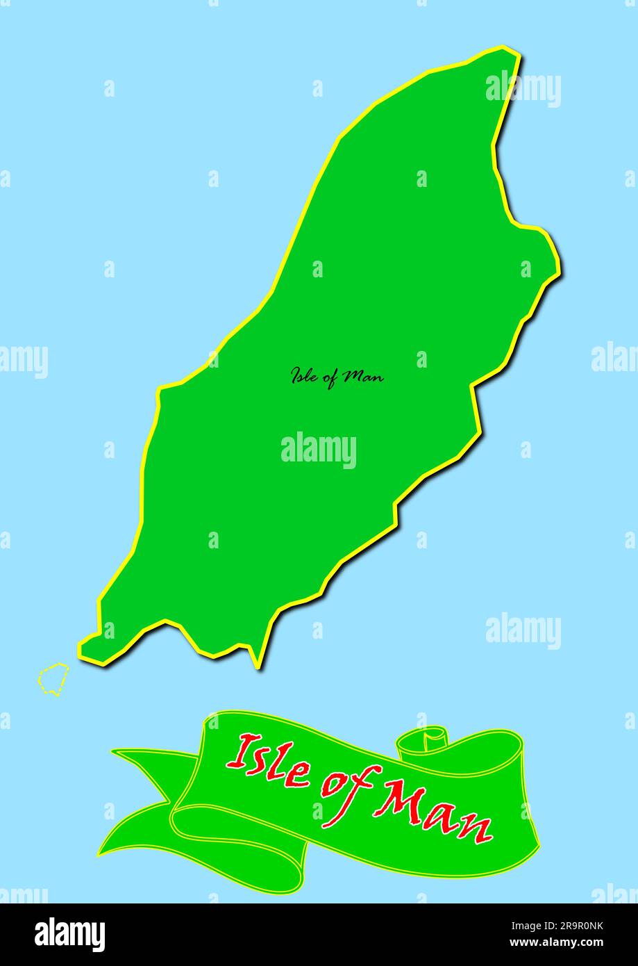 Map of Isle of Man with Subregions in Green Country Name in Red Stock ...