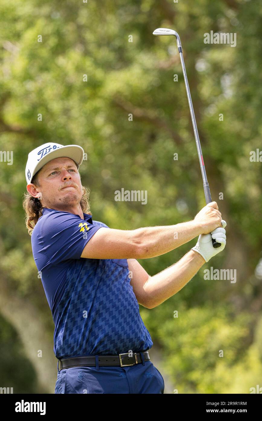 Captain Cameron Smith of Ripper GC hits his shot from the 11th tee ...