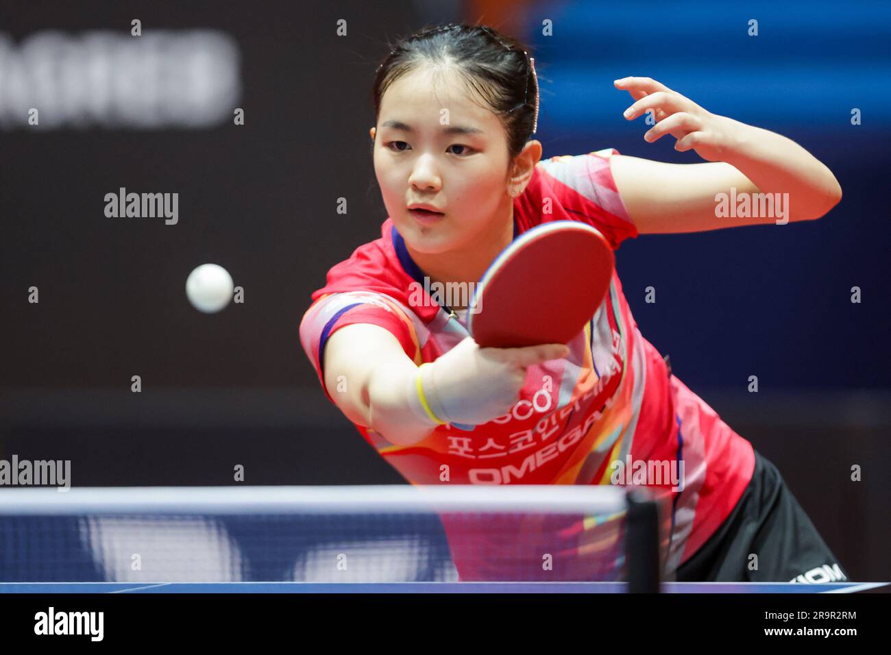 Zagreb, Croatia. 28th June, 2023. Kim Nayeong of South Korea compete against Lea Rakovac of ...