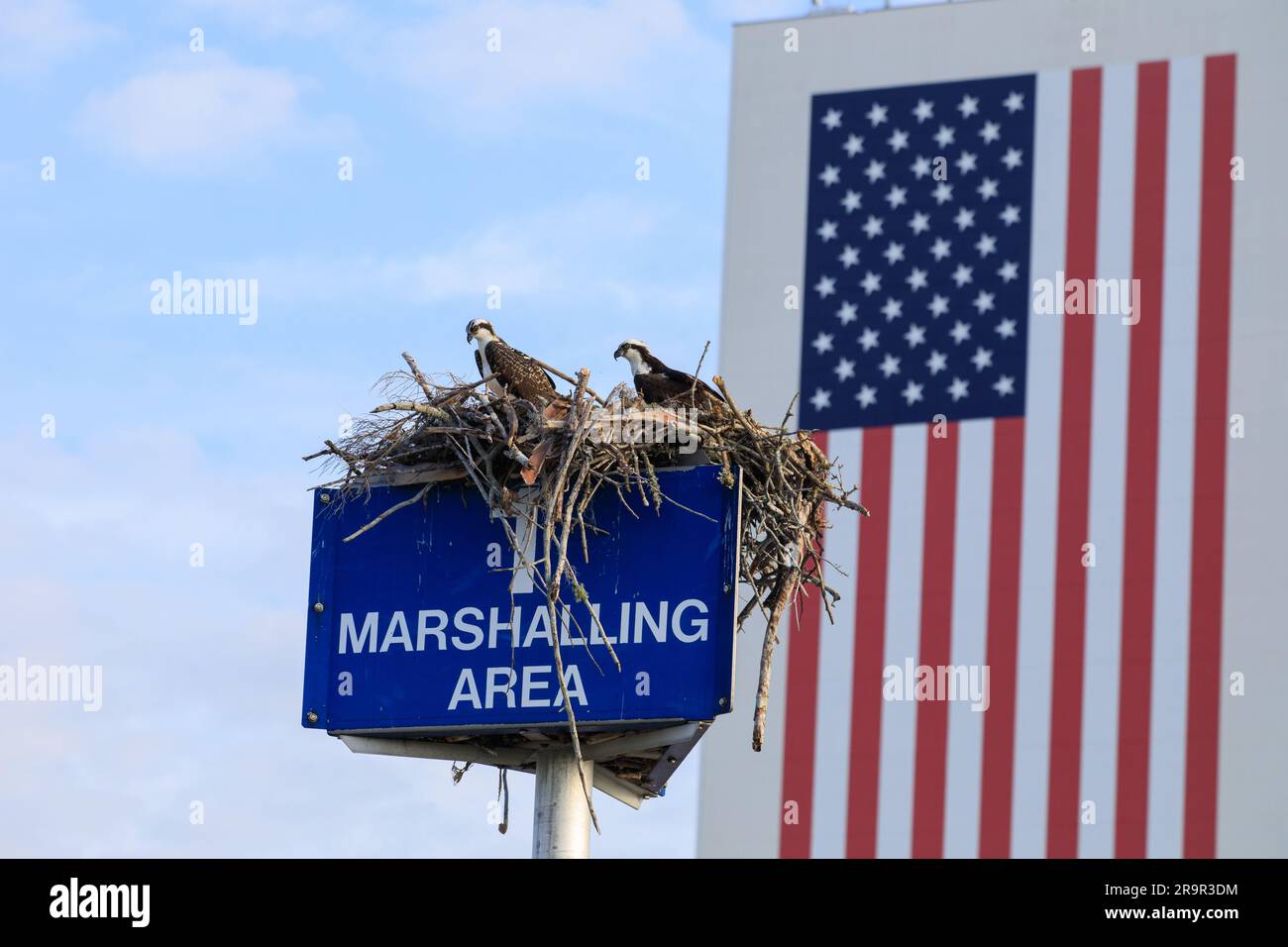 The American flag on NASA Kennedy Space Center’s Vehicle Assembly ...