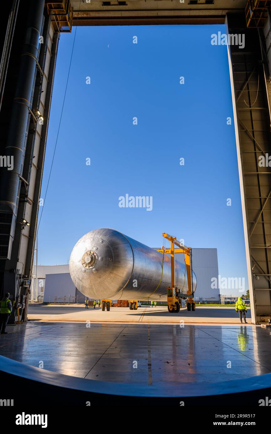 . Technicians at NASA’s Michoud Assembly Facility in New Orleans move ...