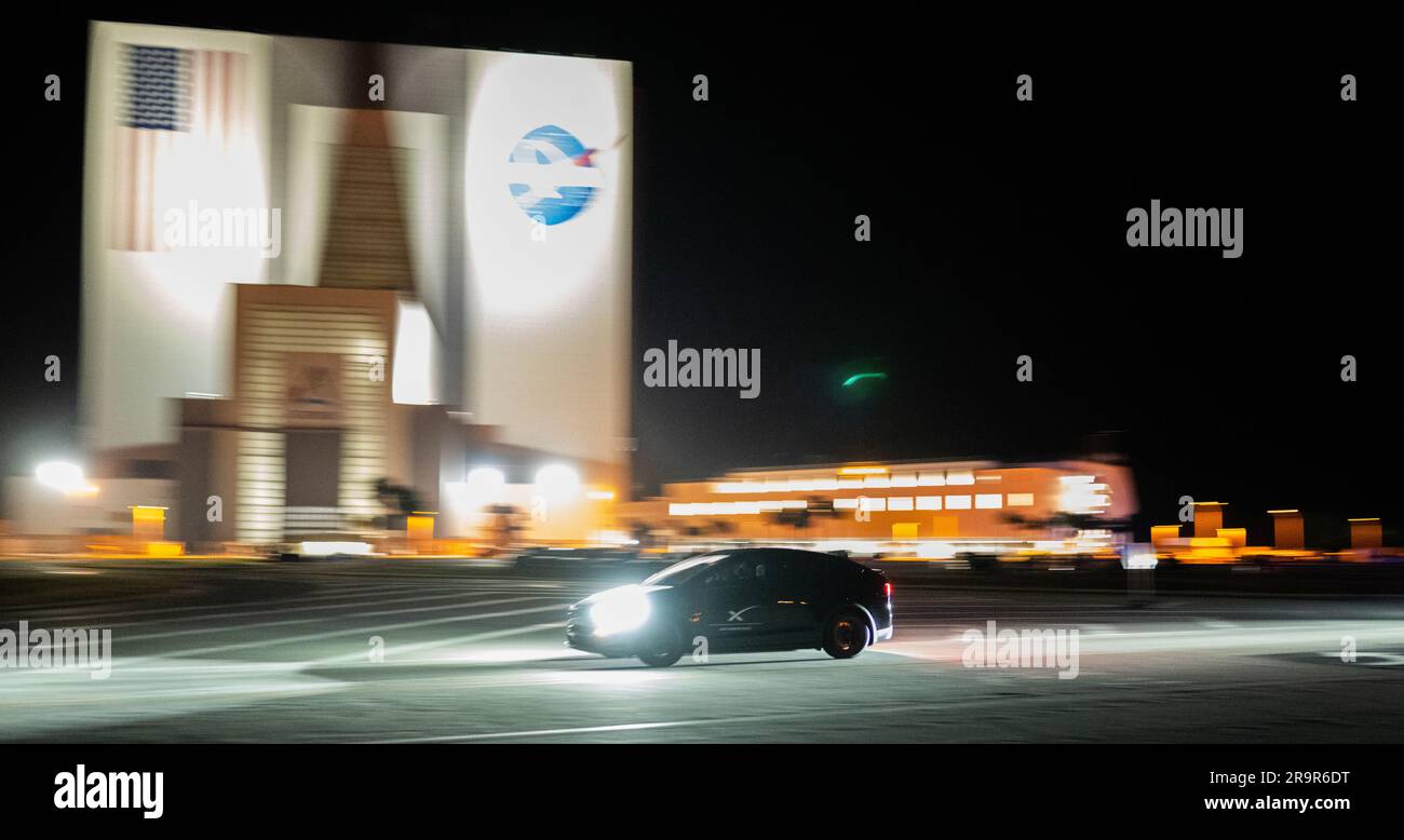 On Feb. 24, 2023, a vehicle carrying NASA Crew-6 members returns to the ...
