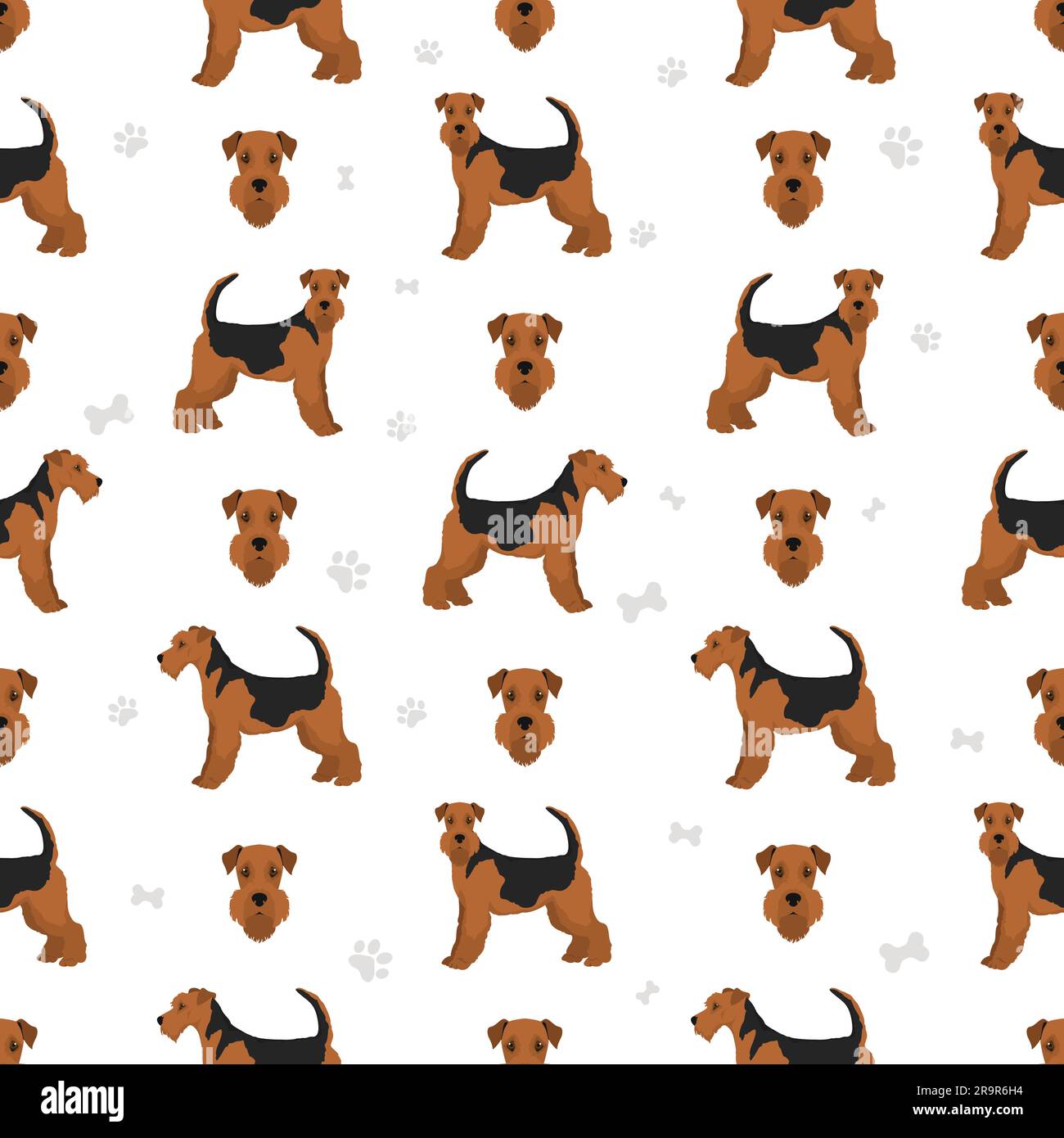 Airedale terrier all colours seamless pattern. Different coat colors ...
