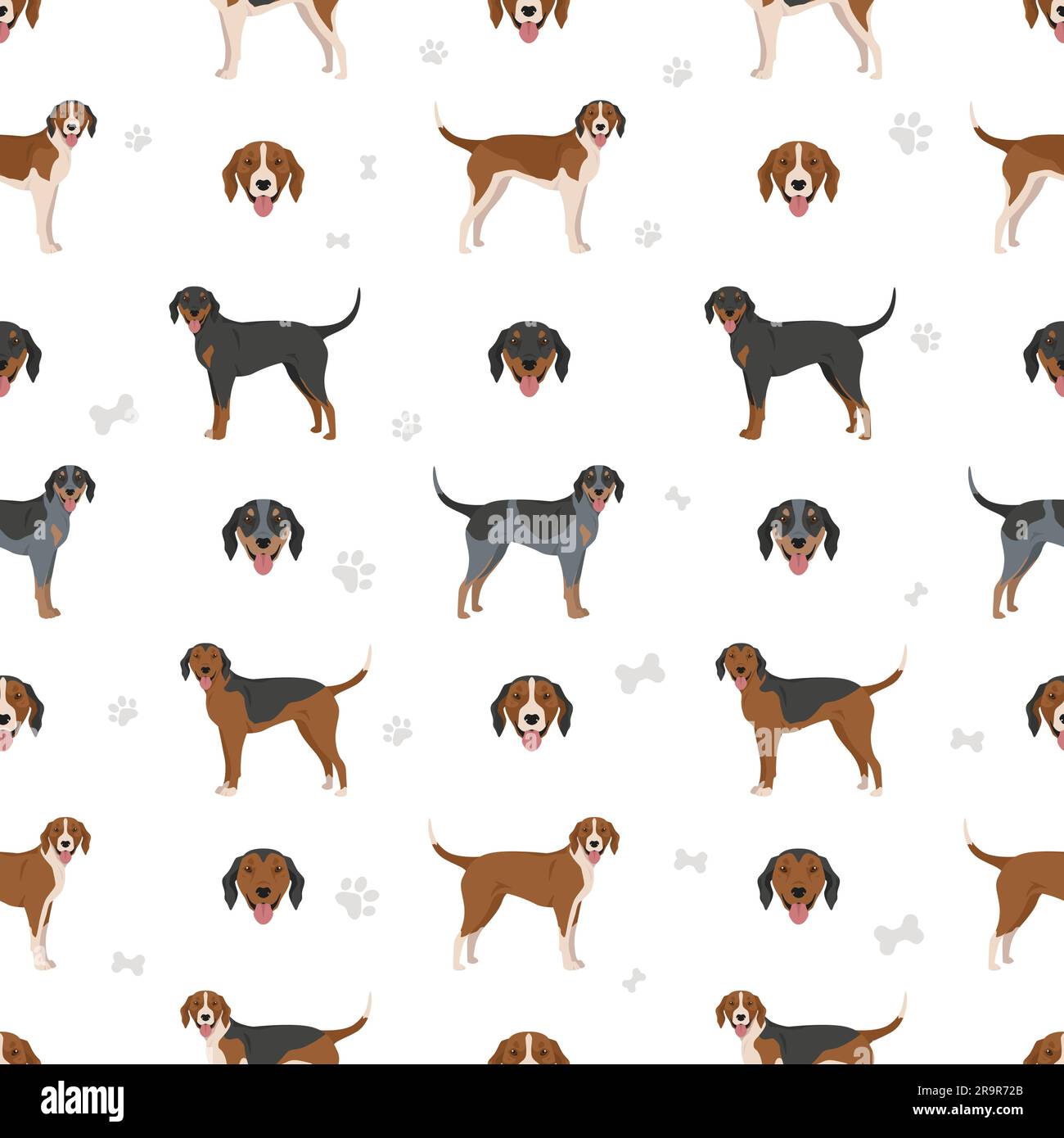 American foxhound all colours seamless pattern. Different coat colors ...