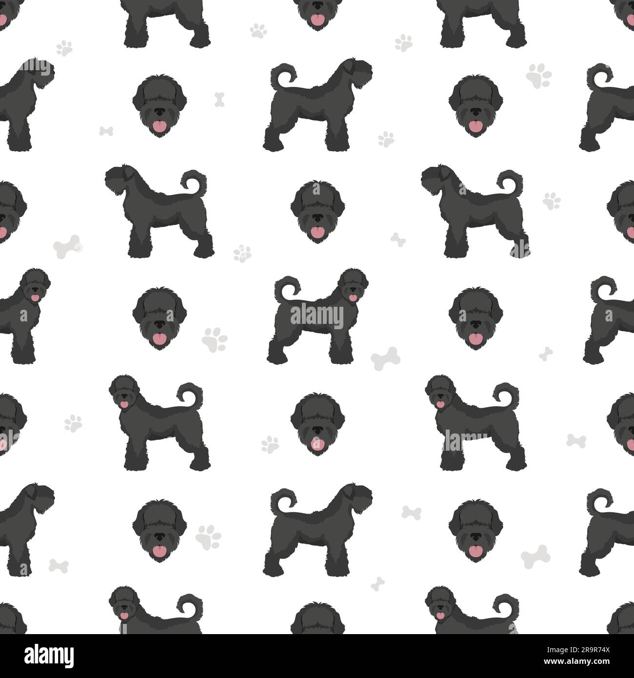 Black russian terrier seamless pattern. Different coat colors and poses ...