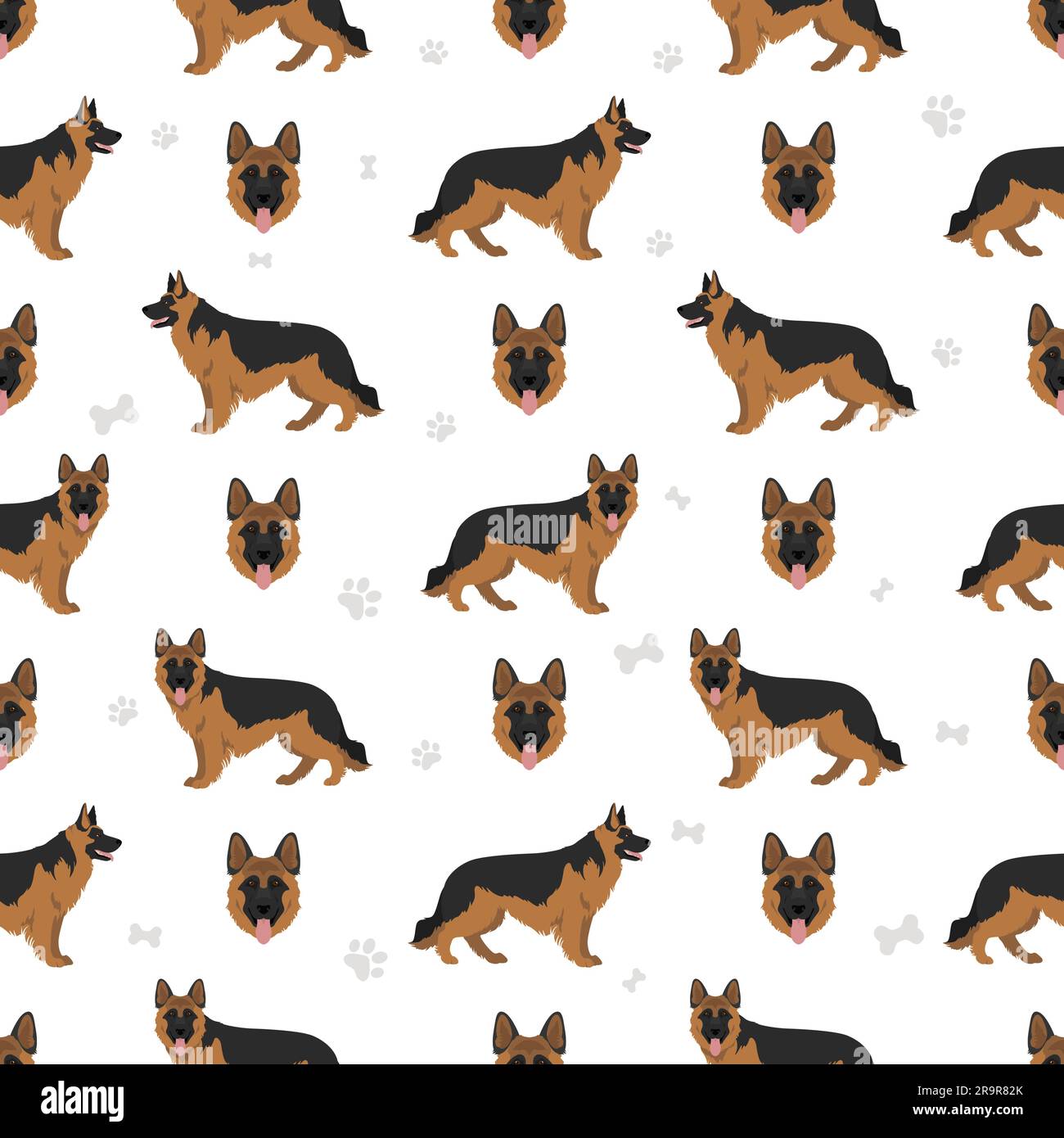 Long haired german shepherd dog in different coat colors seamless ...