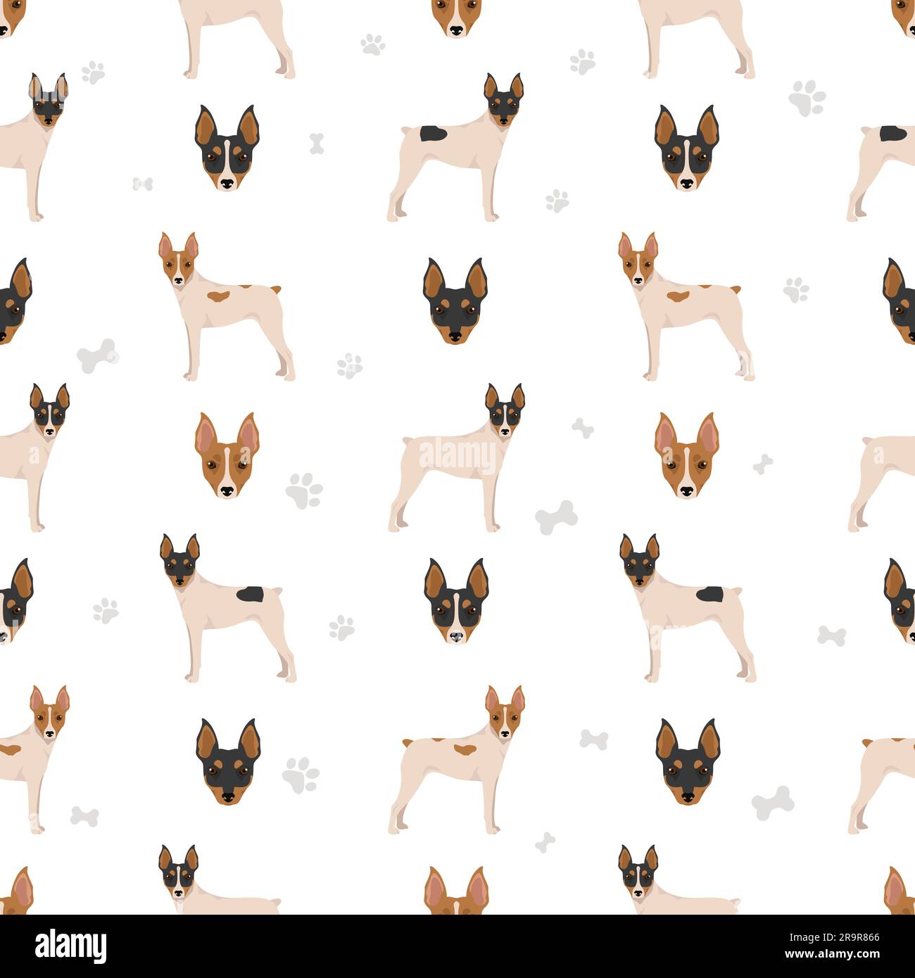 Fox Terrier miniature seamless pattern. Different coat colors set ...