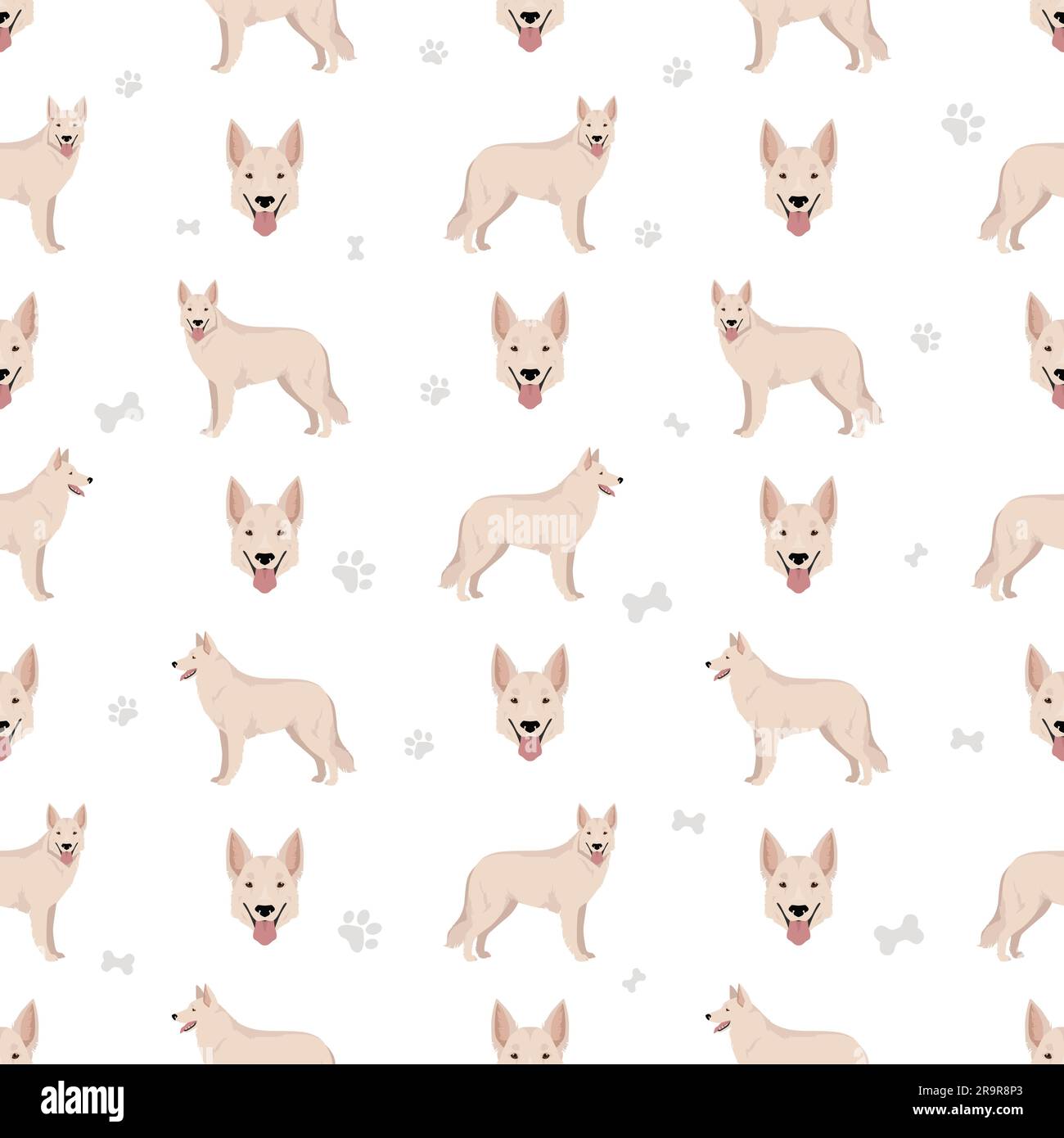 White Shepherd seamless pattern. All coat colors set. All dog breeds ...