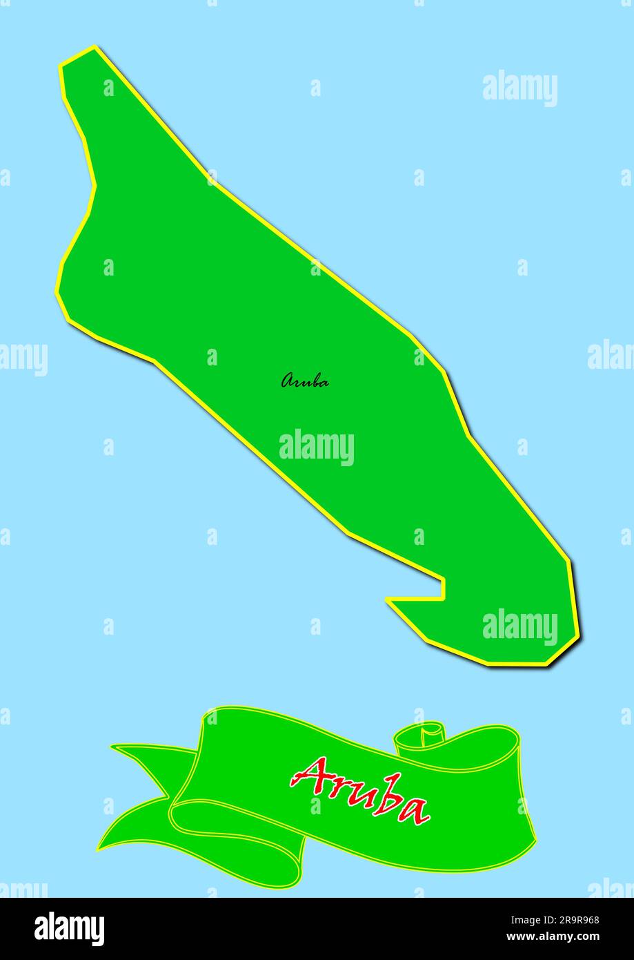Map of Aruba with Subregions in Green Country Name in Red Stock Photo ...