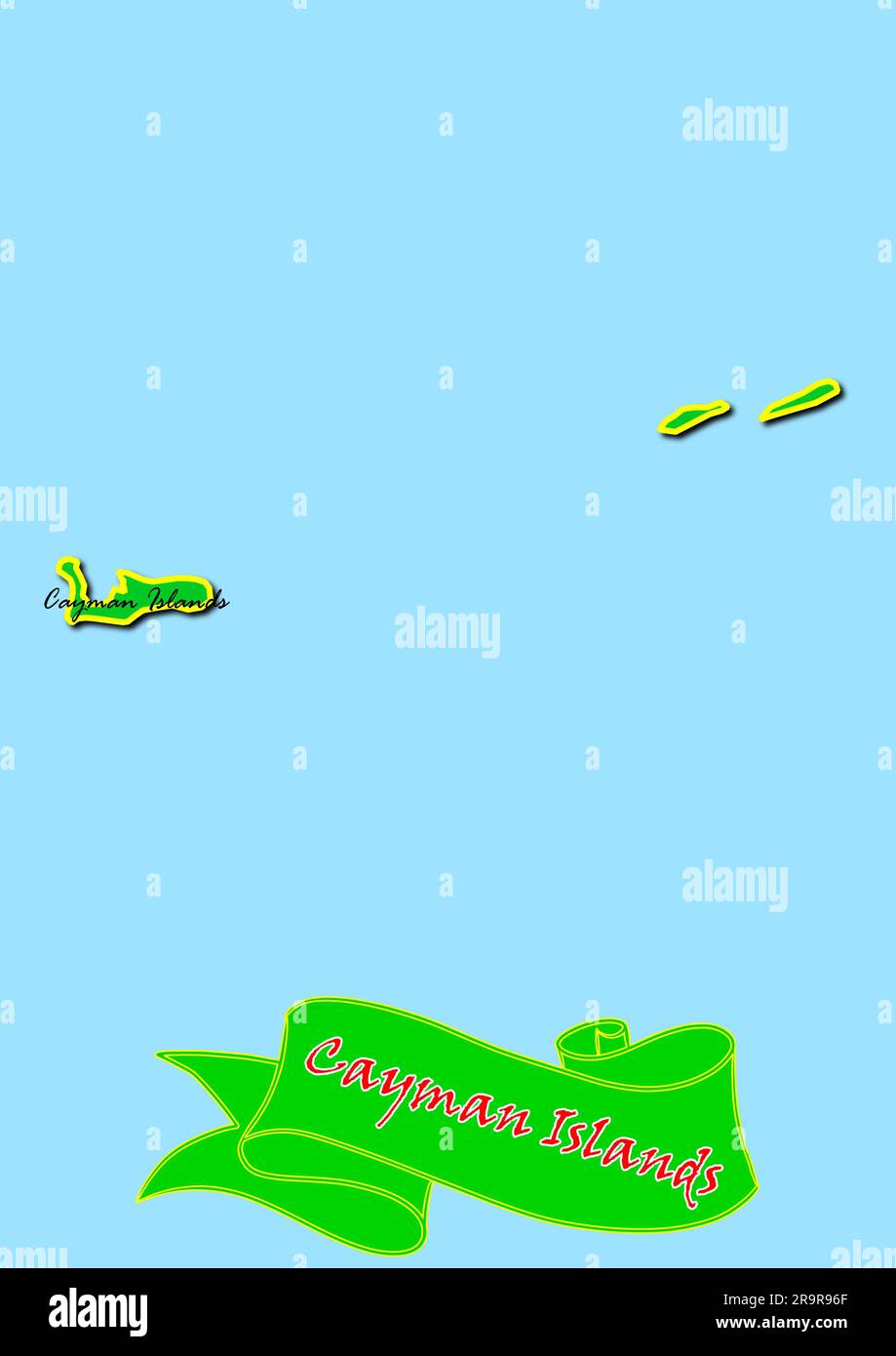 Map of Cayman Islands with Subregions in Green Country Name in Red ...