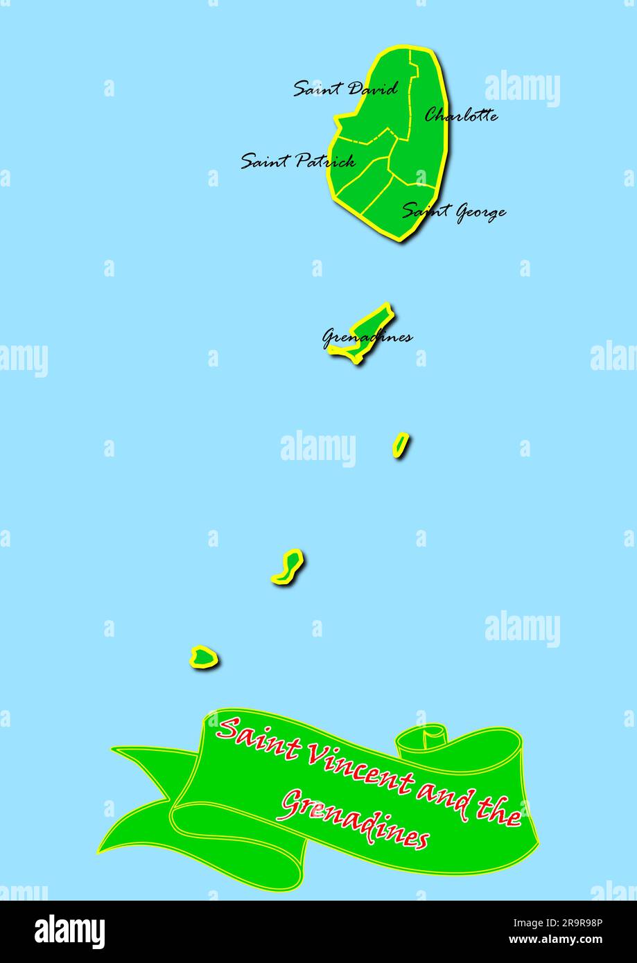 Map of Saint Vincent and the Grenadines with Subregions in Green ...